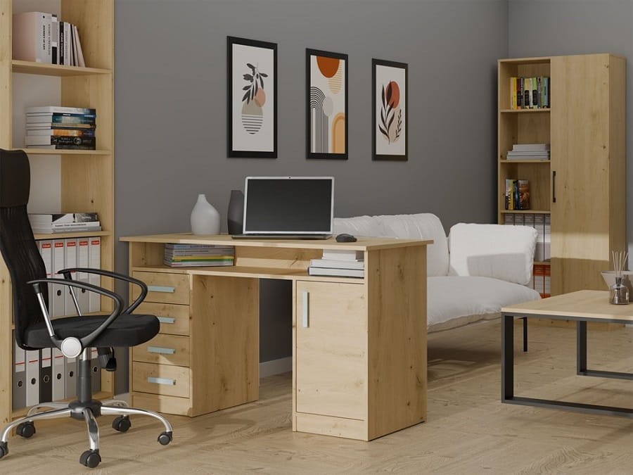 Nowoczesne biurko z półką i szafką artisan | Umeblowana.com